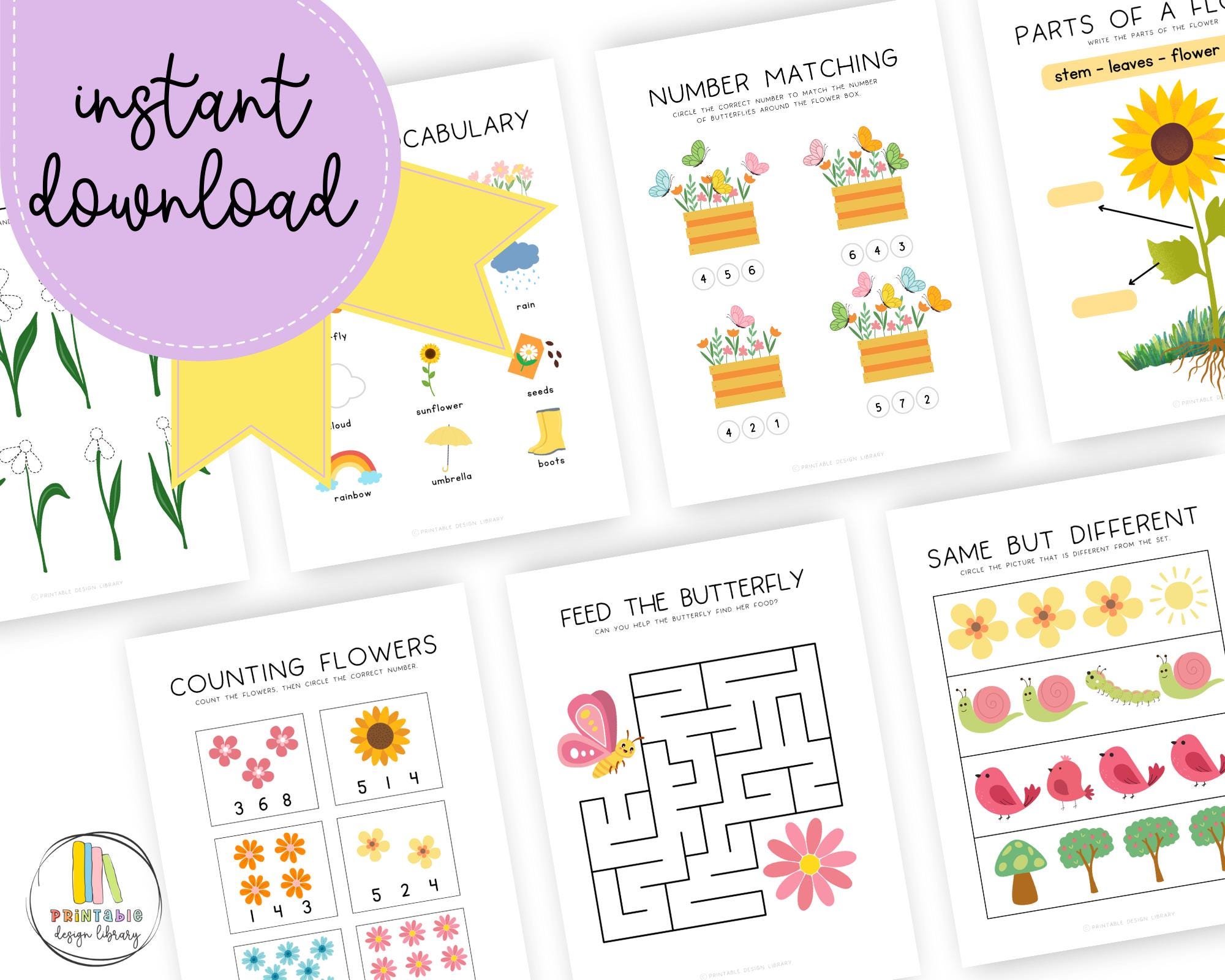 Welcome Spring Preschool Worksheet Packet | Cute Flowers, Birds ...