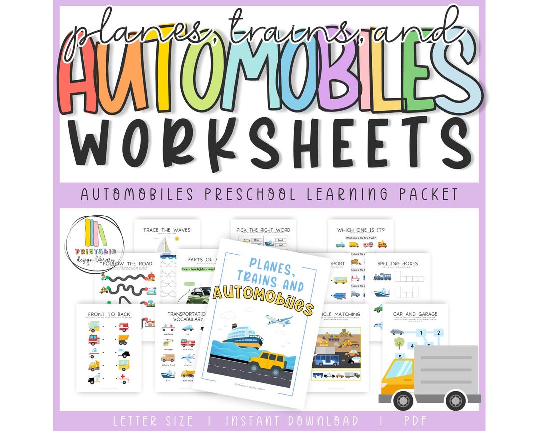 Transportation Preschool Worksheet Packet: Learning Activities (instant ...