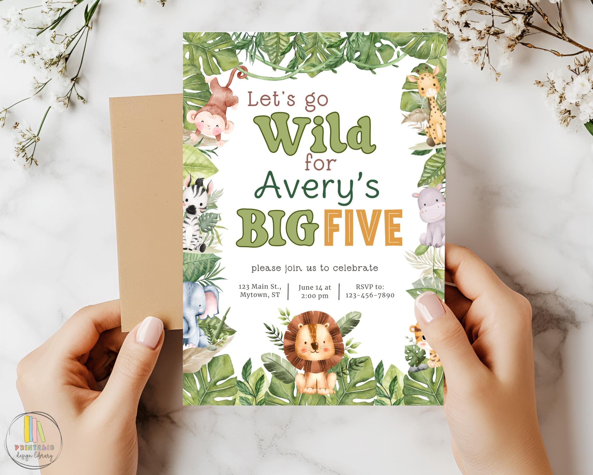 Let's Go Wild for Big Five Birthday Invitation 5th Birthday Party ...