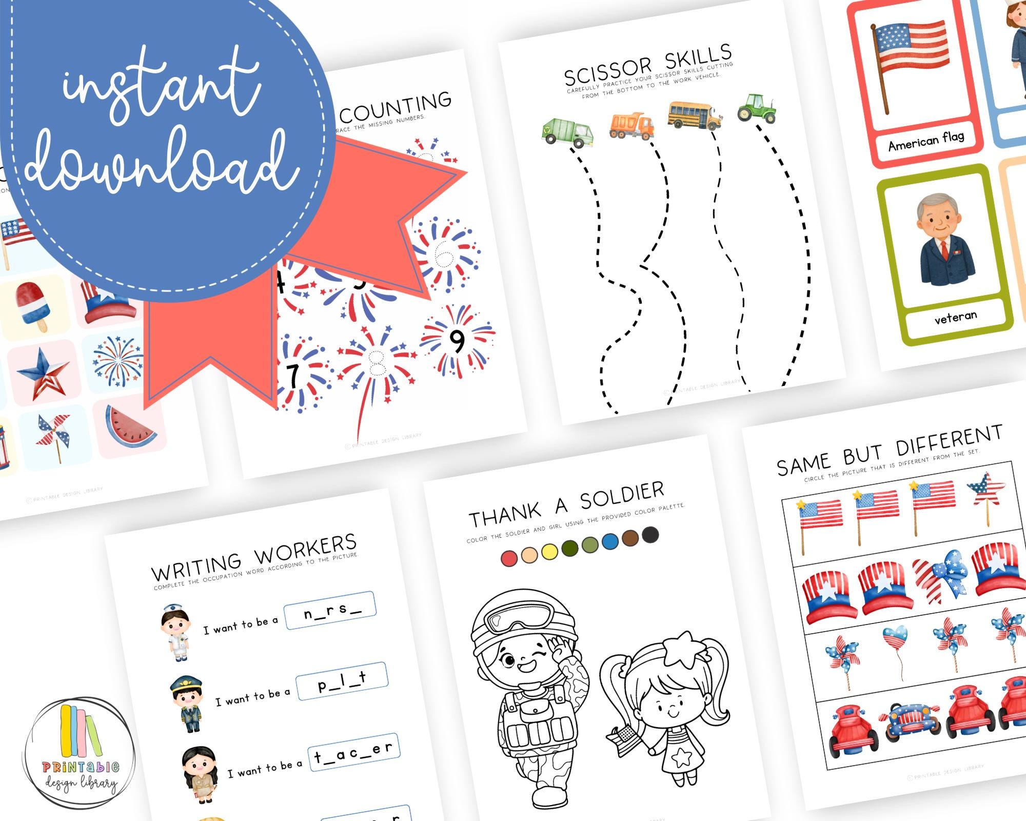 Patriotic Preschool Worksheet Bundle | Memorial Day, 4th of July, Labor ...