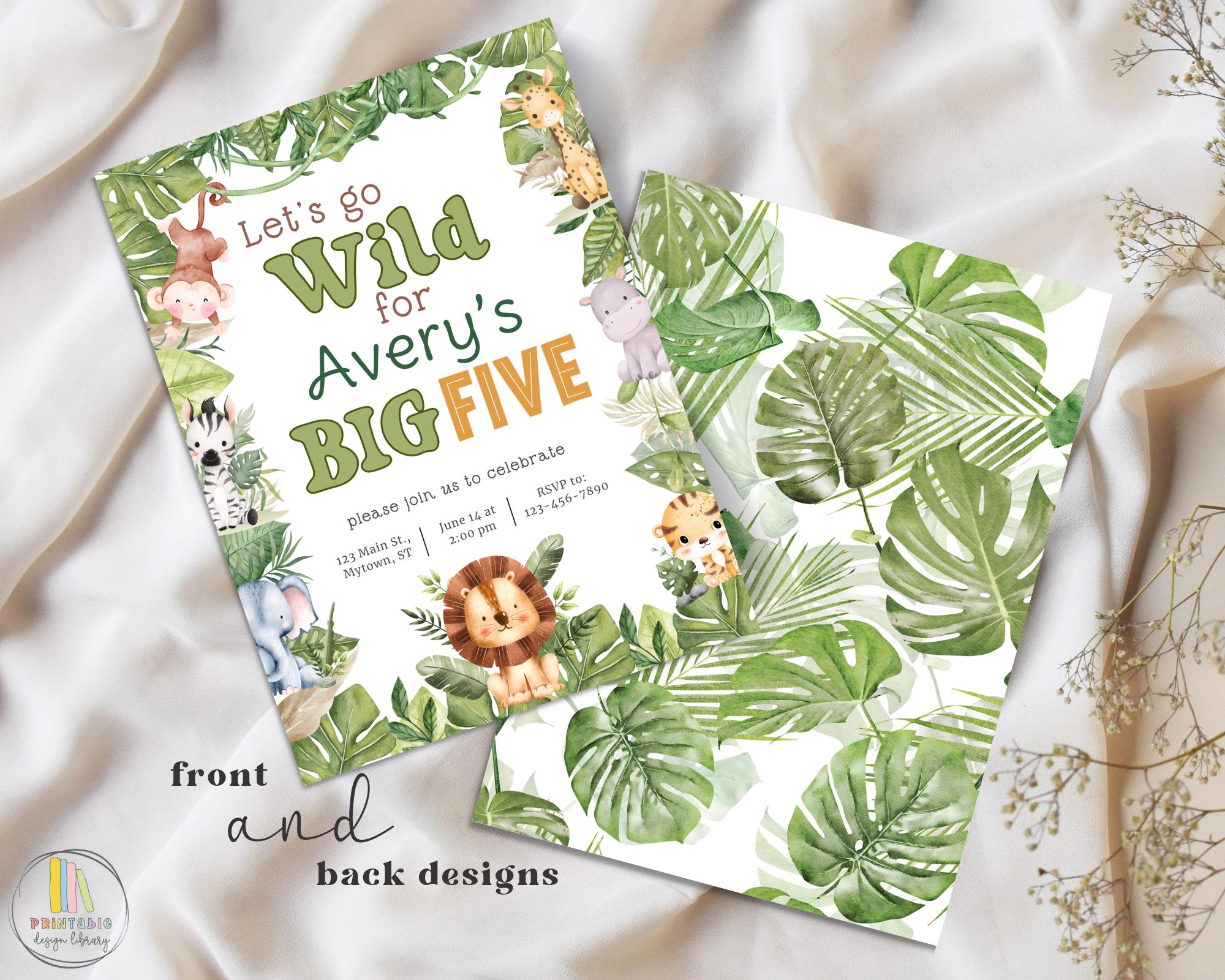 Let's Go Wild for Big Five Birthday Invitation 5th Birthday Party ...