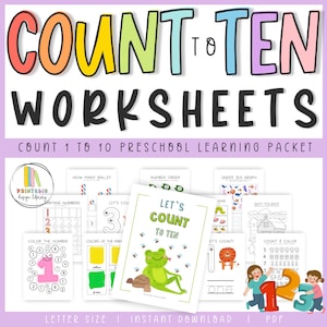 Printable Let's Count to 10 Preschool Worksheets, Preschool Learning ...