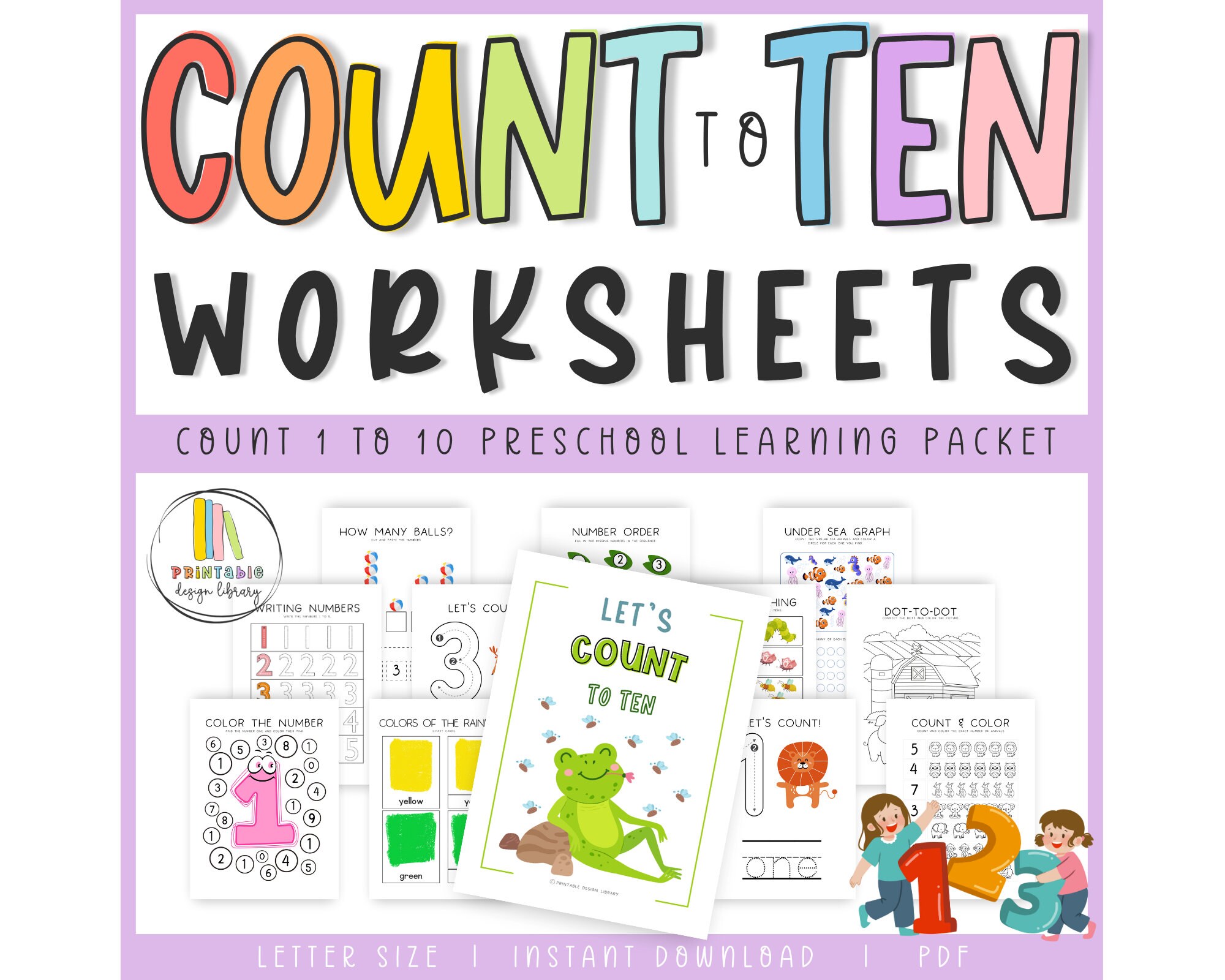 Printable Let's Count to 10 Preschool Worksheets, Preschool Learning ...