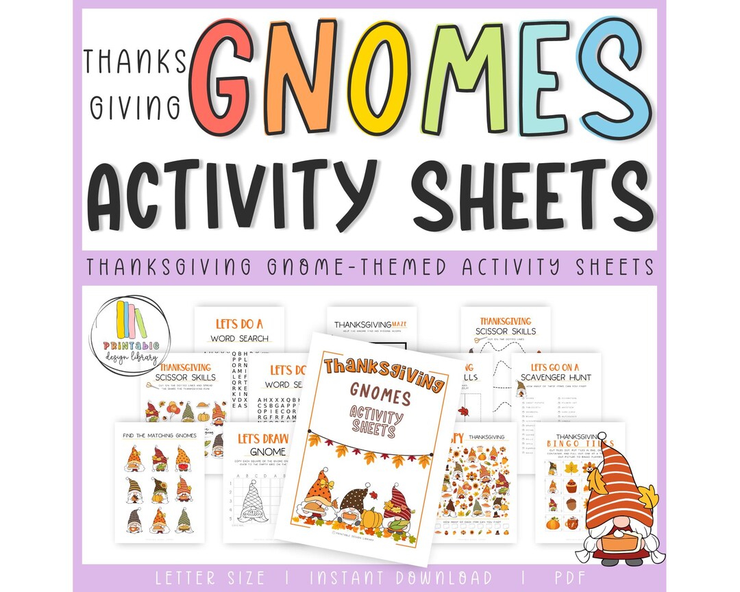 Printable Thanksgiving Gnome Activity Sheets | Fun Educational ...