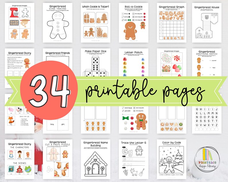 Gingerbread Joy Worksheet Packet: Christmas Learning Printables ...