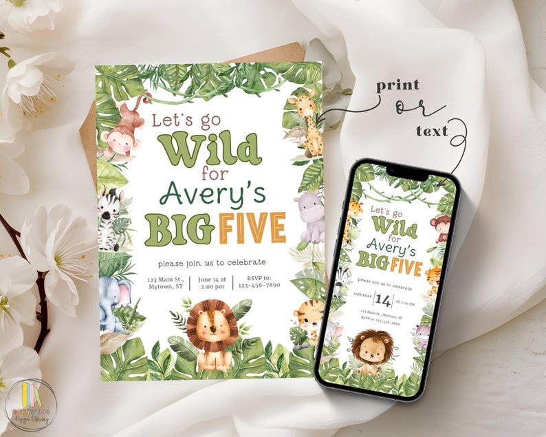 Let's Go Wild for Big Five Birthday Invitation 5th Birthday Party ...