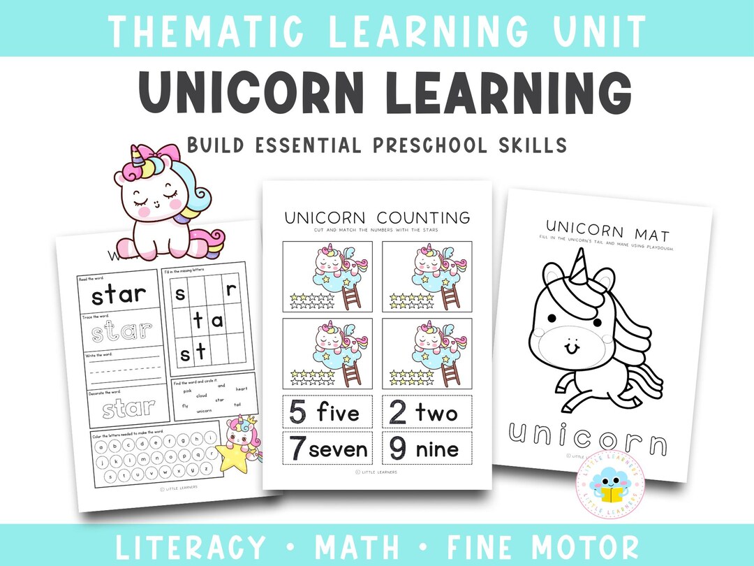 Unicorn Preschool Learning Activities | Math, Literacy & Fine Motor ...