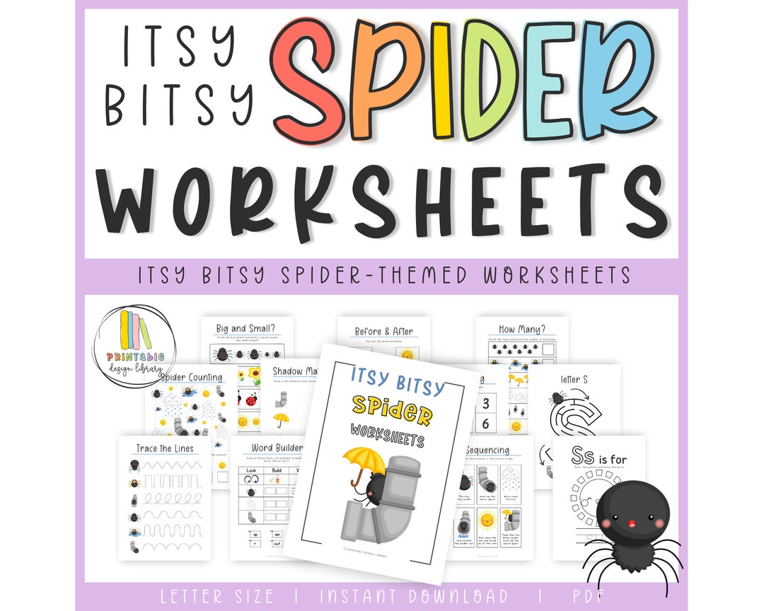 Printable Itsy Bitsy Spider-themed Preschool Worksheets | Preschool ...