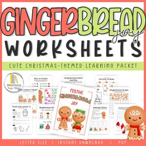 Gingerbread Joy Worksheet Packet: Christmas Learning Printables ...
