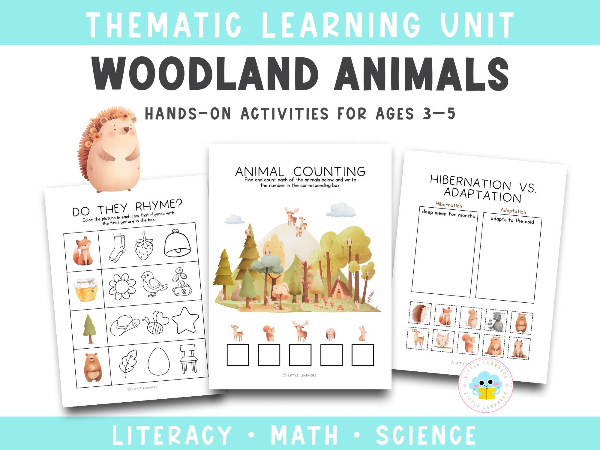 Woodland Animals Preschool Learning Activities | Math, Literacy ...