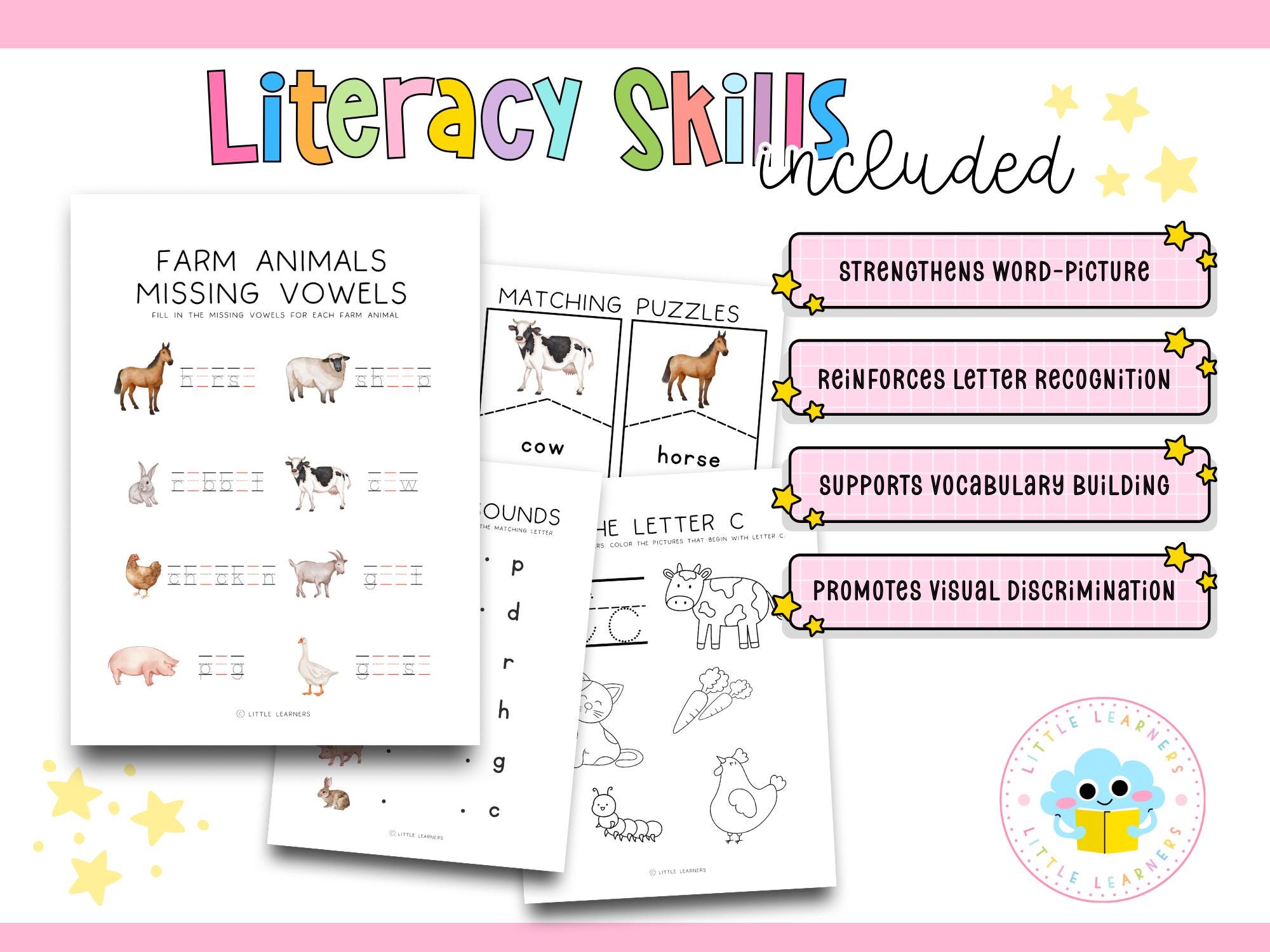 Farm Animals Preschool Learning Pack | Math, Literacy, Science ...