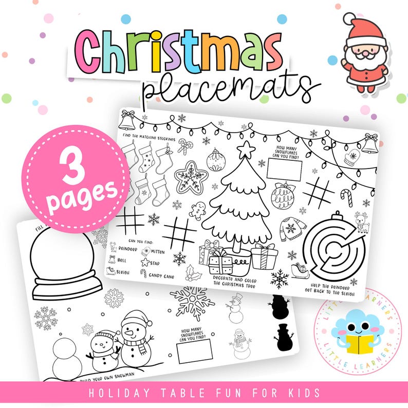 Christmas Coloring Placemat Printable: Holiday Activity for Kids ...