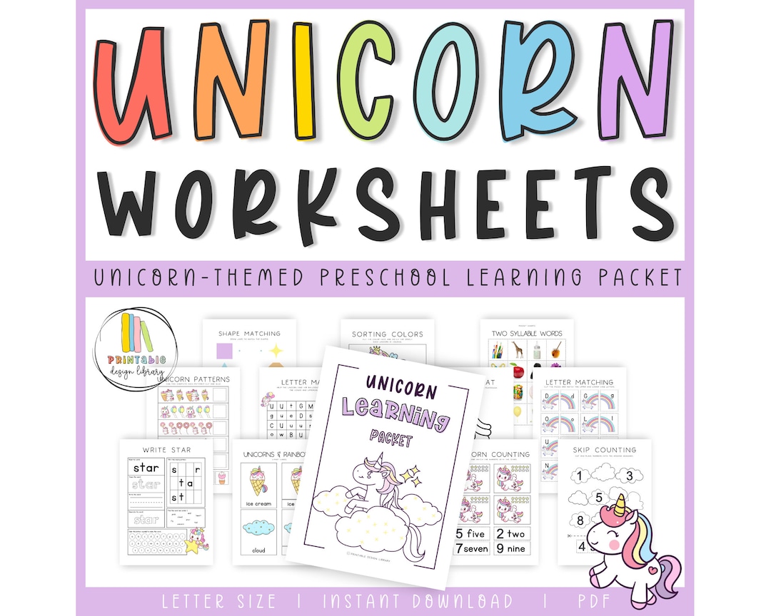 Unicorn-themed Preschool Worksheets | Early Learning | Unicorn Learning ...