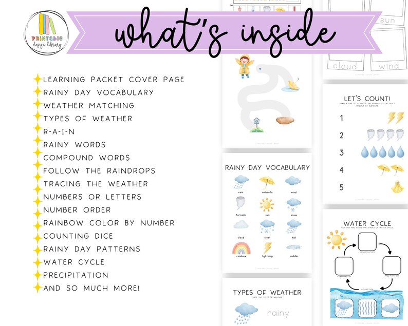 Rainy Day Preschool Worksheet Packet | Cute Weather Printables for ...