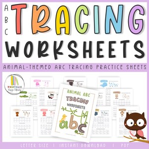 Animal ABC Tracing Worksheets: Preschool Kindergarten Handwriting ...