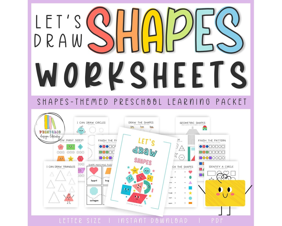 Printable Let's Draw Shapes Preschool Worksheets, Preschool Learning ...