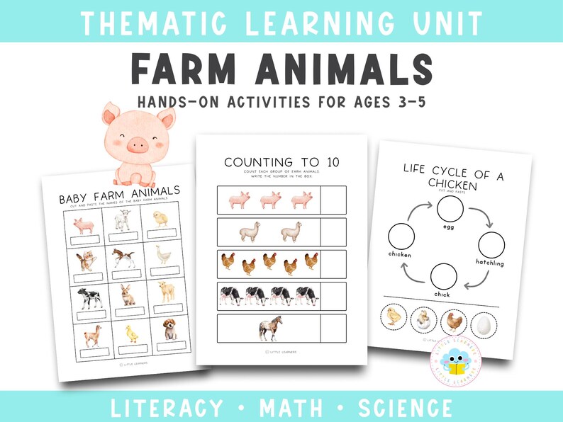 Farm Animals Preschool Learning Pack | Math, Literacy, Science ...