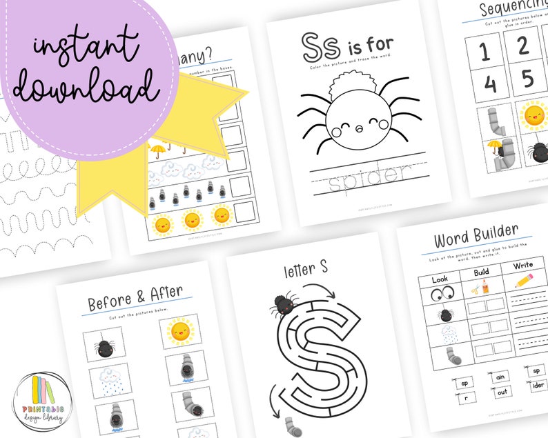 Printable Itsy Bitsy Spider-themed Preschool Worksheets | Preschool ...
