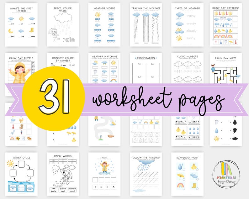 Rainy Day Preschool Worksheet Packet | Cute Weather Printables for ...