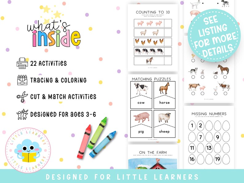 Farm Animals Preschool Learning Pack | Math, Literacy, Science ...