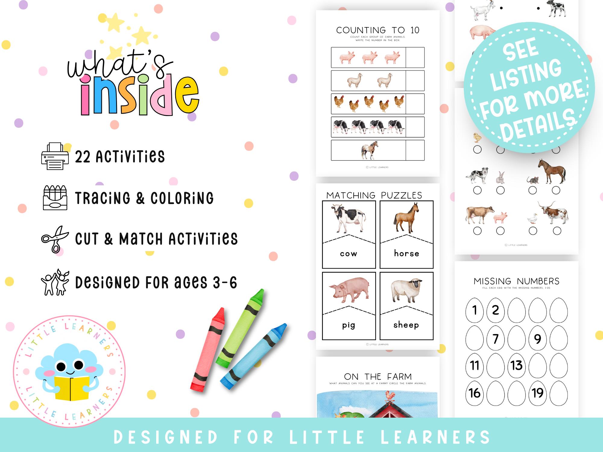 Farm Animals Preschool Learning Pack | Math, Literacy, Science ...