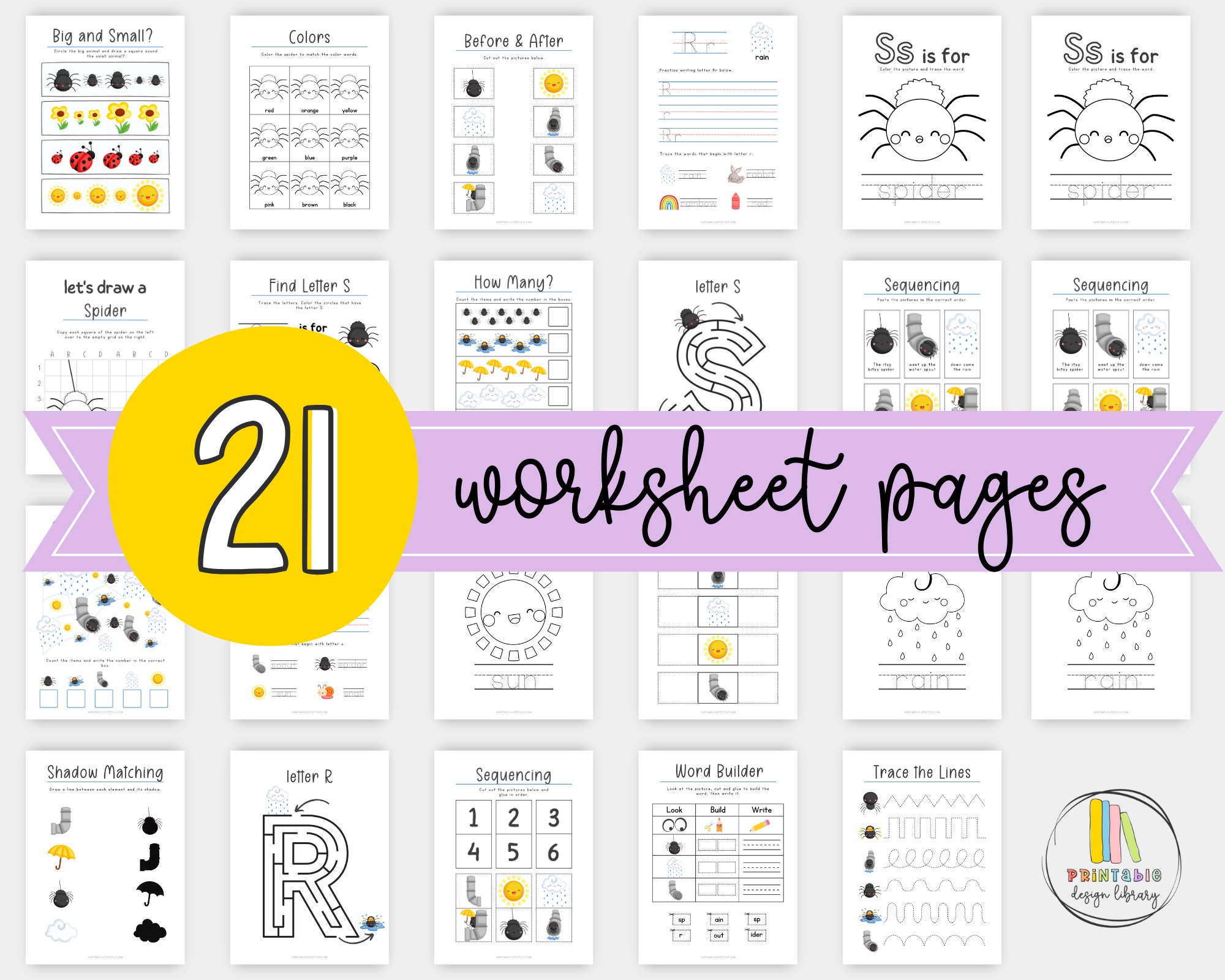 Printable Itsy Bitsy Spider-themed Preschool Worksheets | Preschool ...