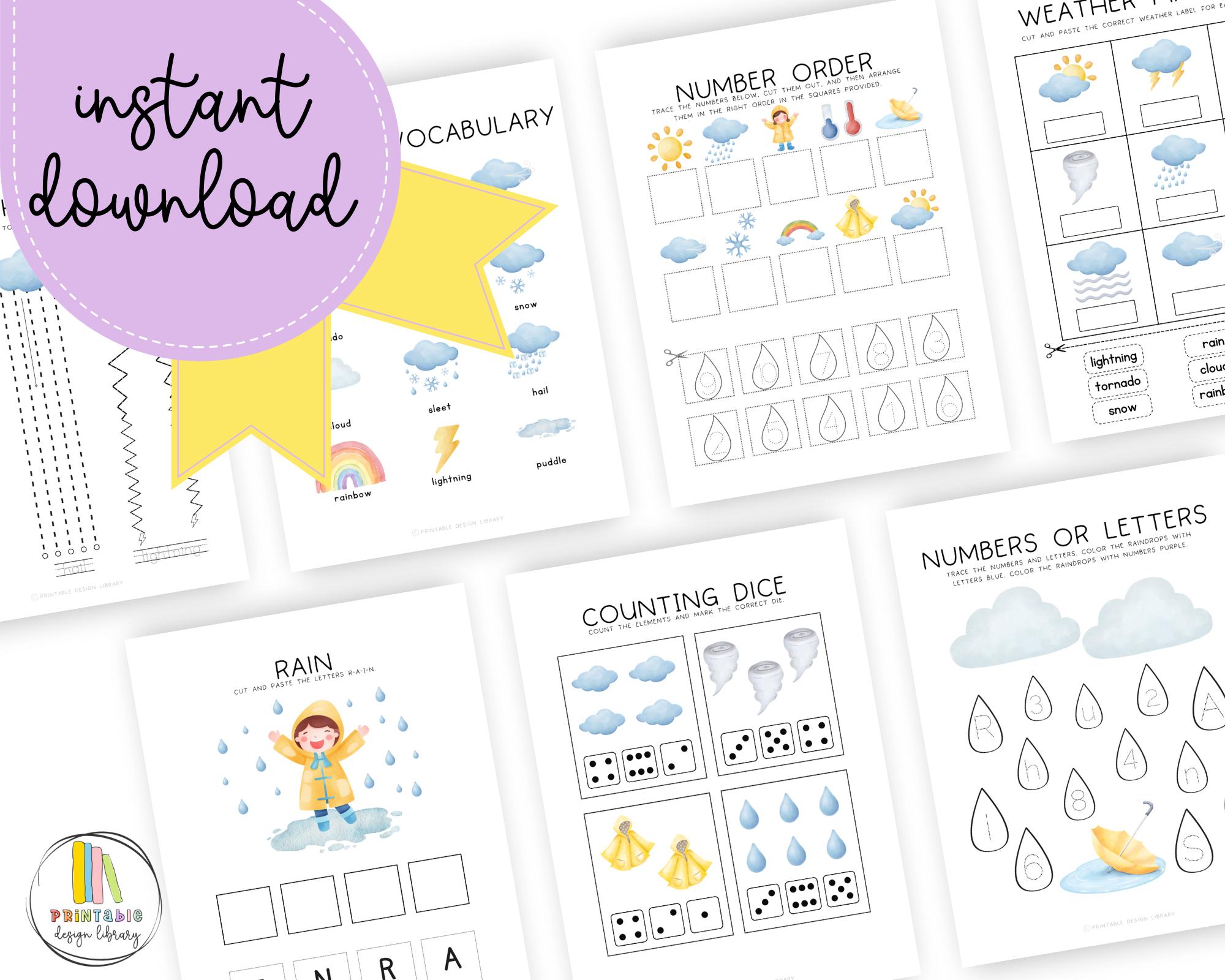 Rainy Day Preschool Worksheet Packet | Cute Weather Printables for ...