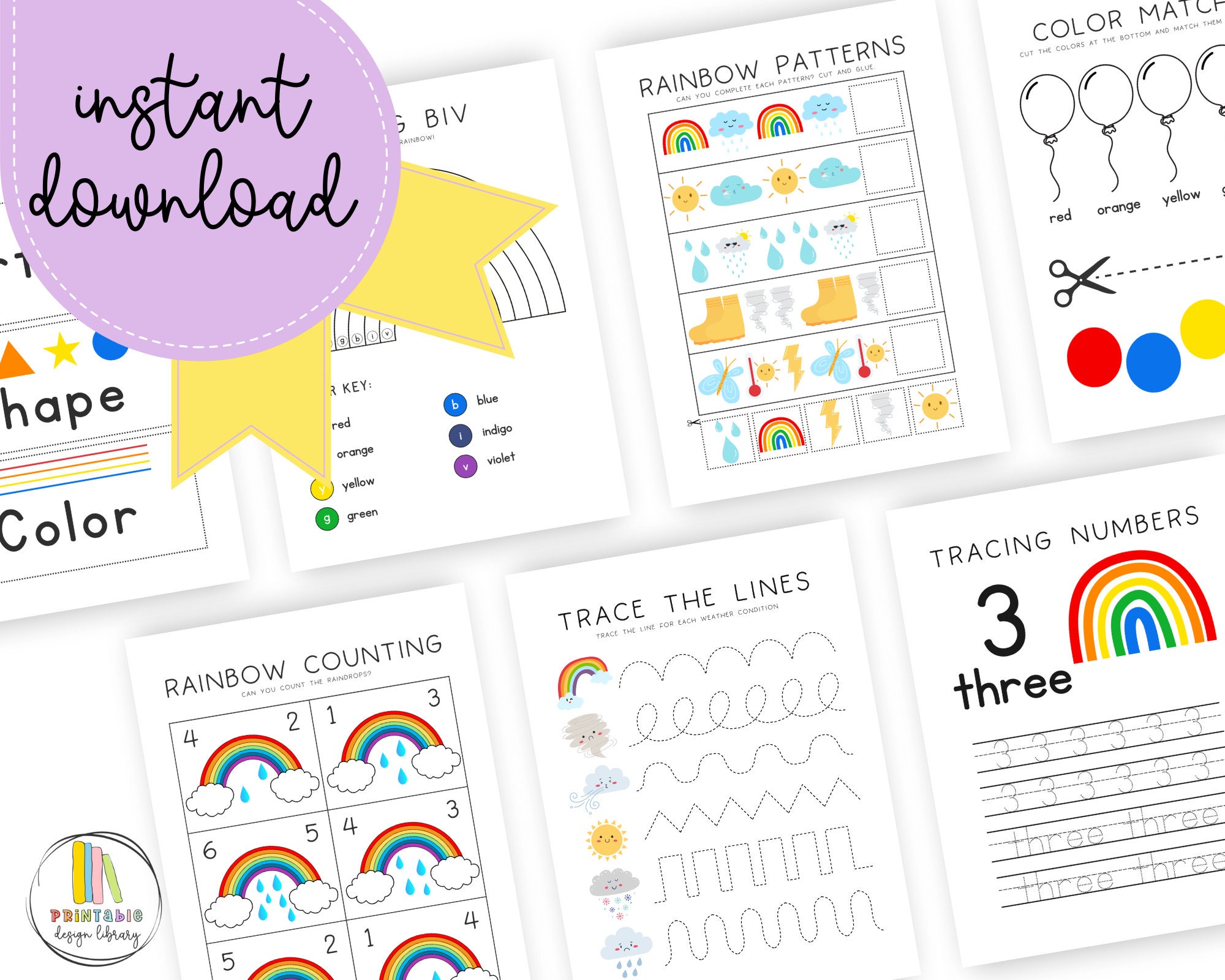 Printable Rainbow-themed Preschool Worksheets, Preschool Learning ...