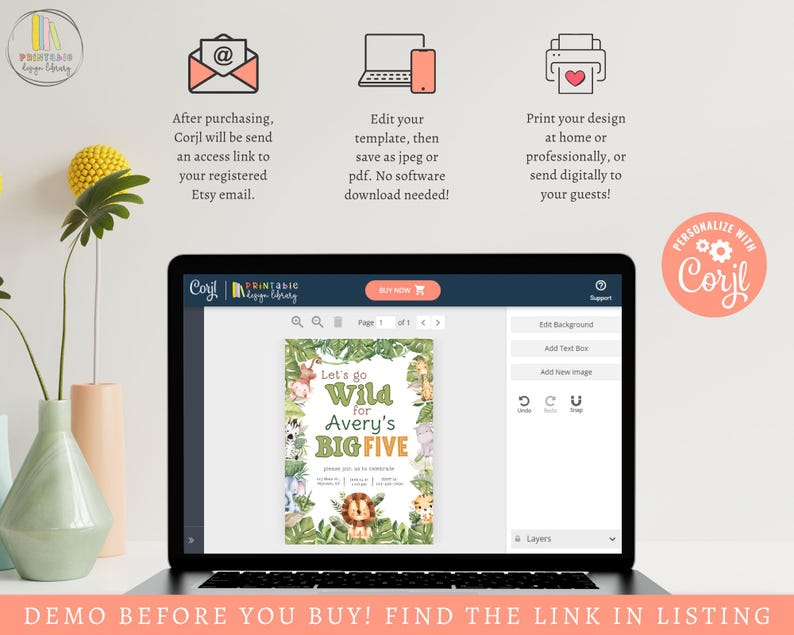 Let's Go Wild for Big Five Birthday Invitation 5th Birthday Party ...