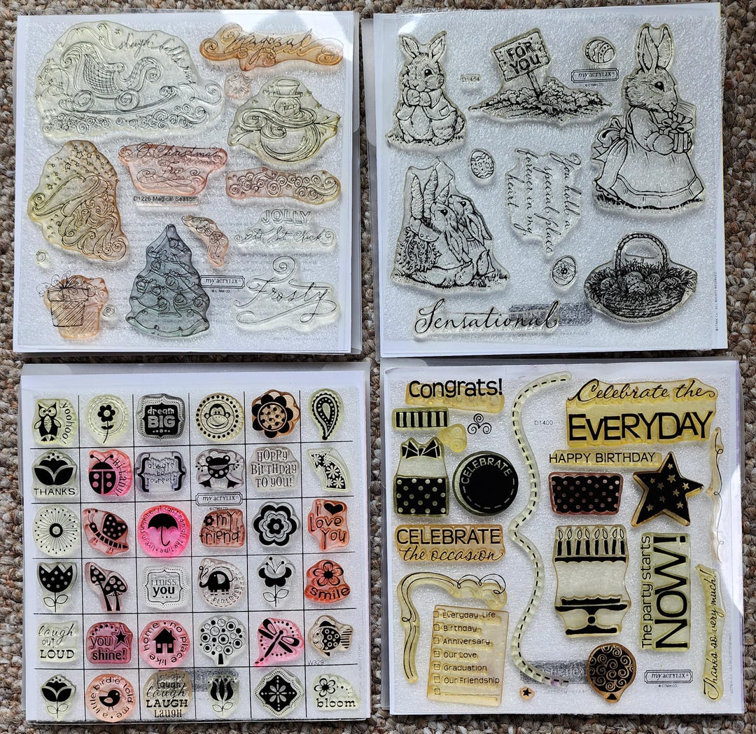 4 Sets CTMH Holiday Acrylic STAMPS, Birthday, Thanks, Anniversary, Love ...