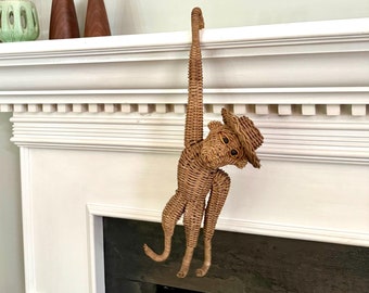 Vintage Wicker Hanging Monkey - Etsy
