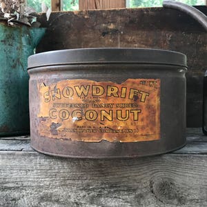 Large Vintage Tin Snowdrift Coconut Tin Rustic Advertisement Tin ...