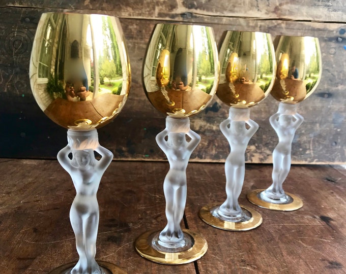 Vintage Set of Bayel Crystal Glasses Frosted Crystal Gold Bayel Glasses ...