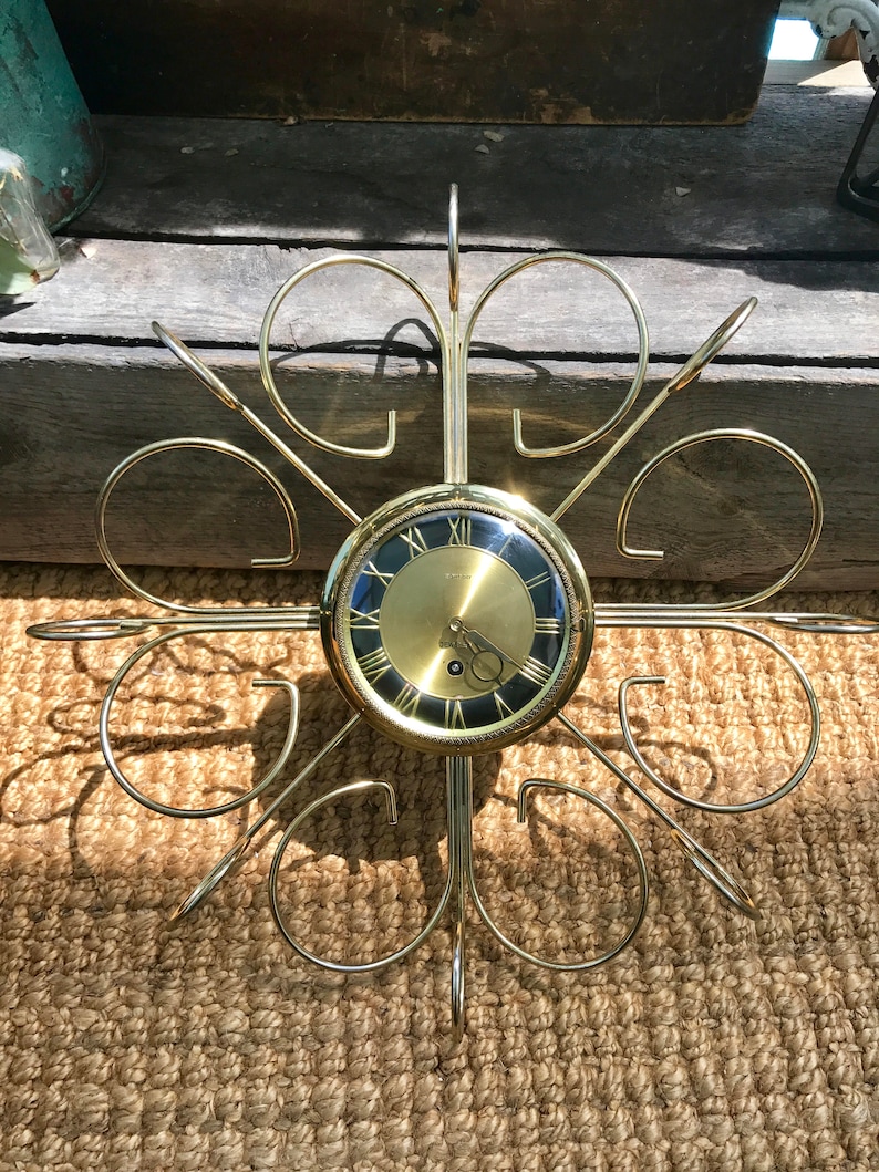 Vintage Retro Starburst Wall Clock Gold Sunburst Eight Day | Etsy
