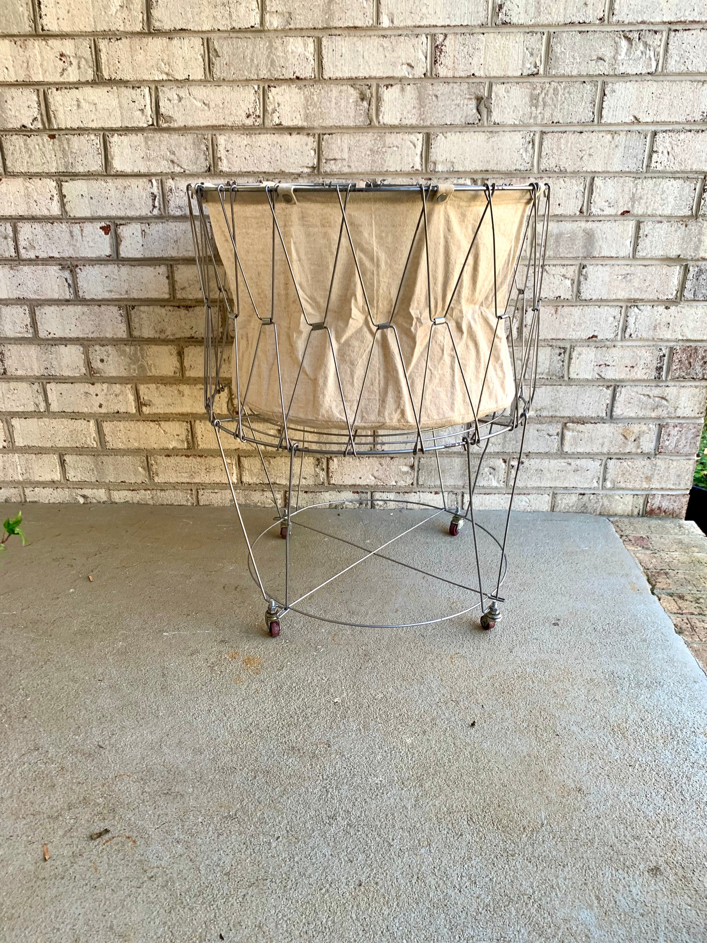 Vintage Rolling Wire Laundry Basket Collapsible Wire Laundry - Etsy