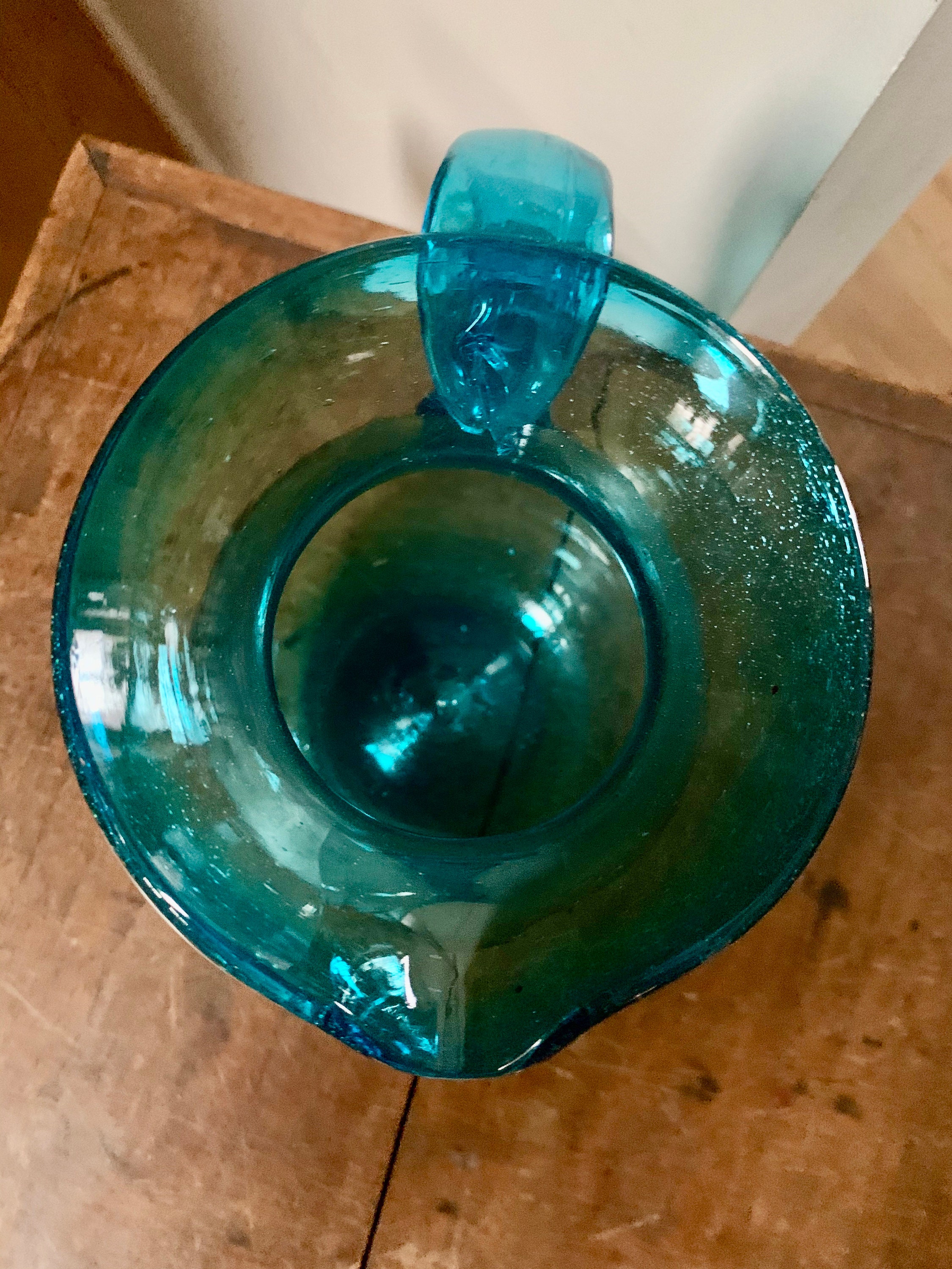Large Blenko Style Blue Pitcher Thick Color Glass Pitcher | Etsy