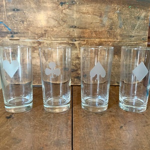 A Vintage Set of Card Suit Highball Glasses | Mid Century Modern Etched ...