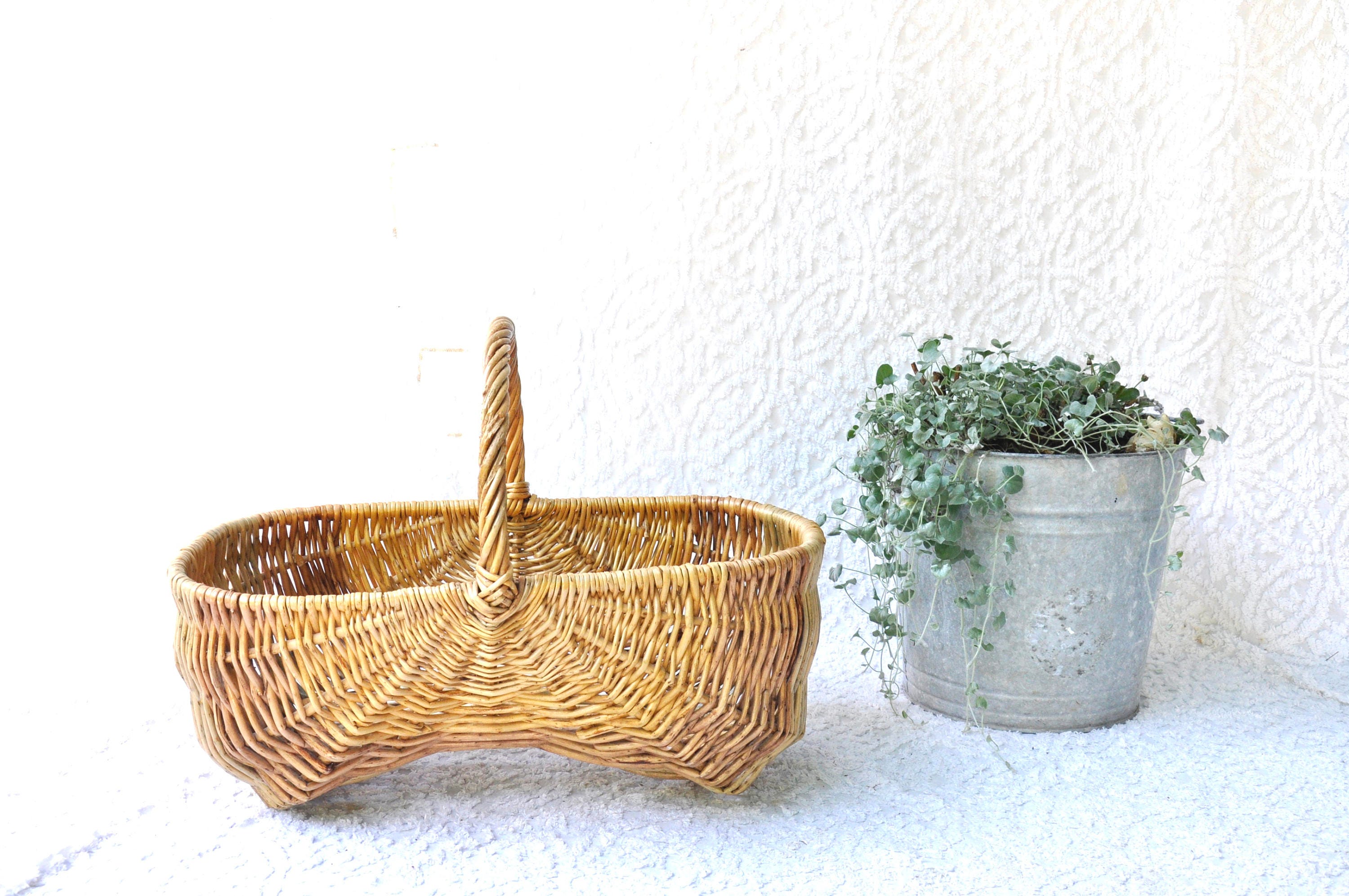 Vintage Wicker Basket With Handle Rustic Wicker Storage | Etsy