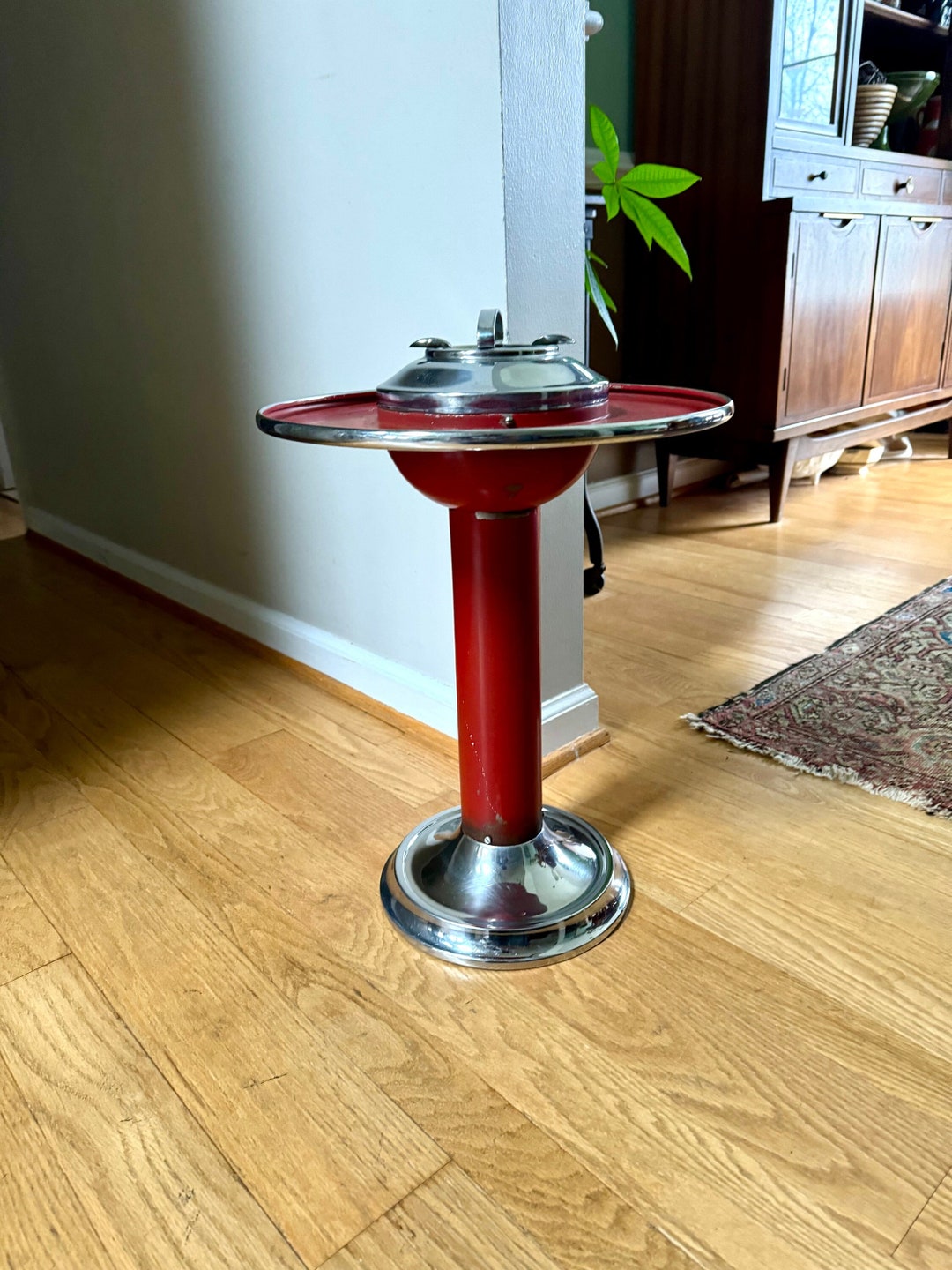 Vintage Metal Ashtray Cocktail Stand | Red Metal Art Deco Smoker's ...