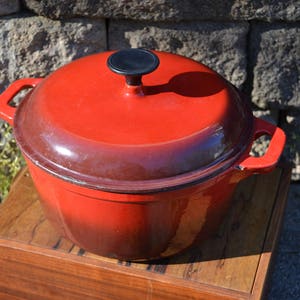 Vintage Cast Iron Enamel Pot Dutch Oven | Red Cast Iron Enamel Pan ...
