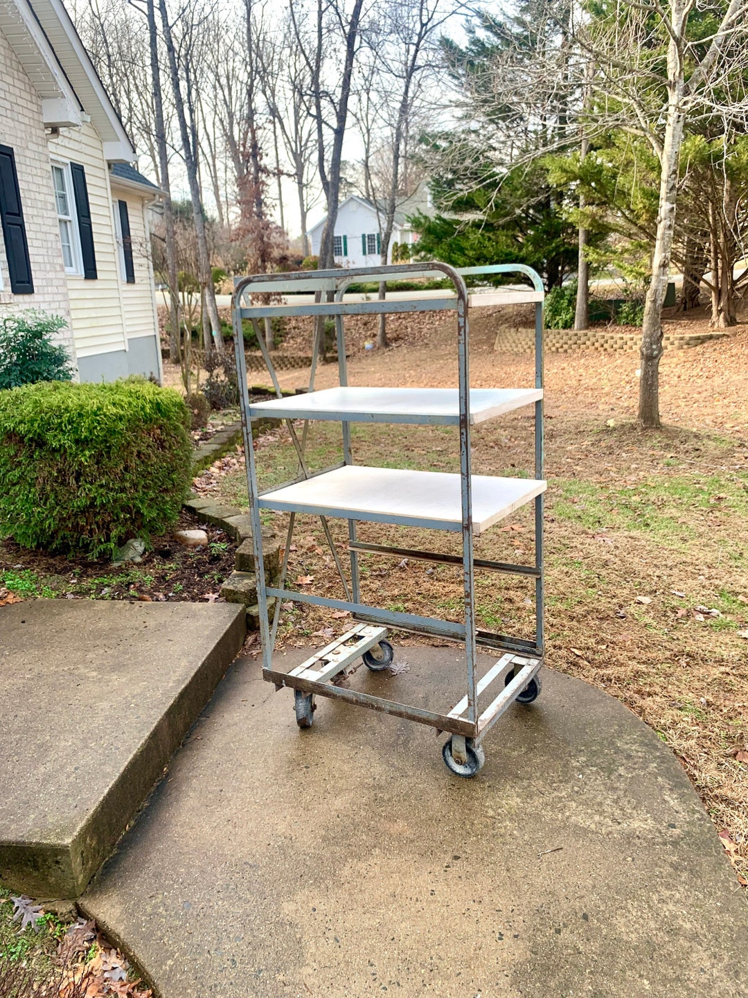Vintage Industrial Rolling Baking Tray Cart | Industrial Pottery Cart ...
