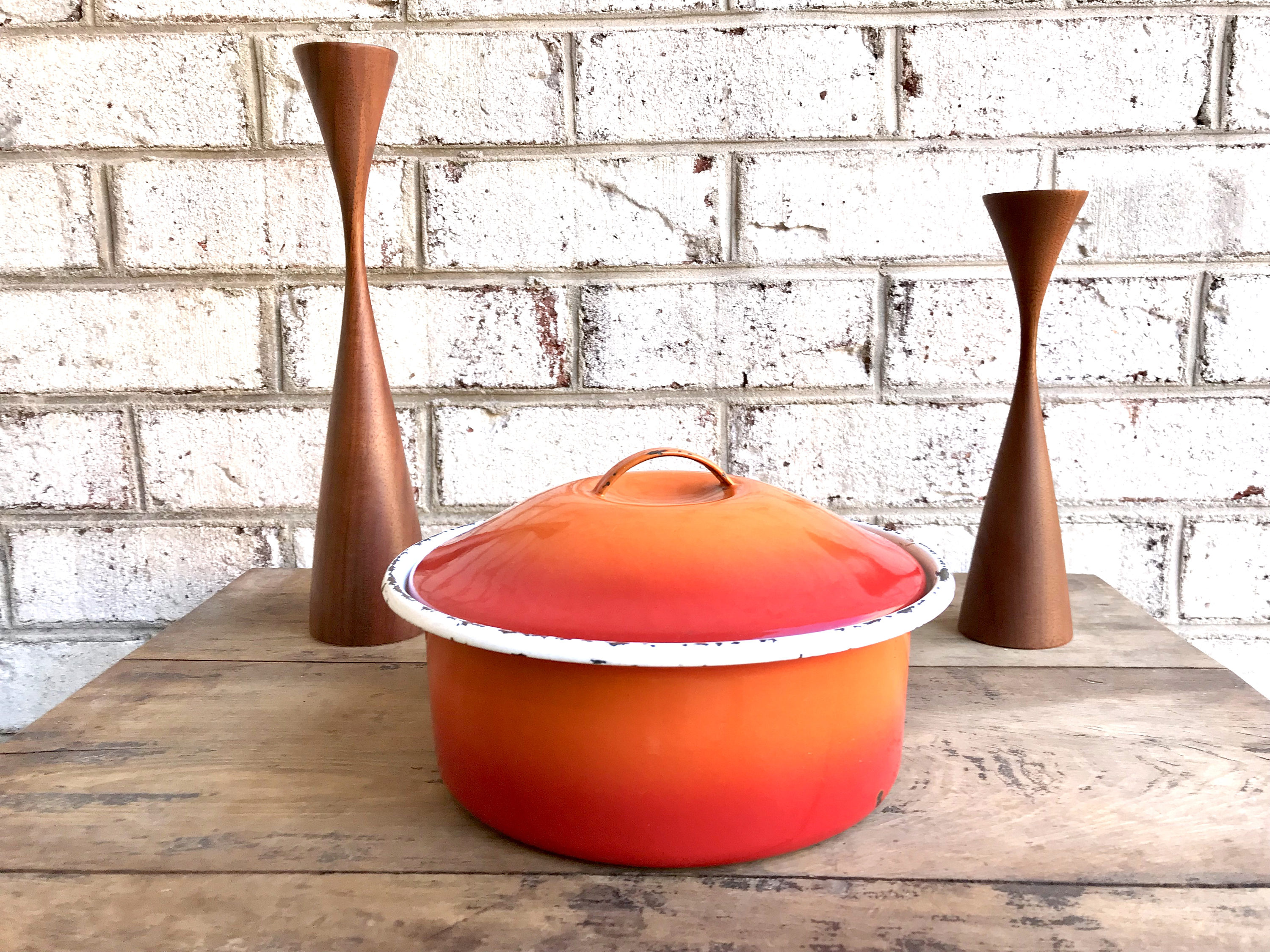 Vintage Red and Orange Enamel Pot Rustic Red Enamel | Etsy