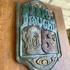 Vintage Plaster Beer Sign Beer on Draught Sign Man Cave Decor Sign Bar ...