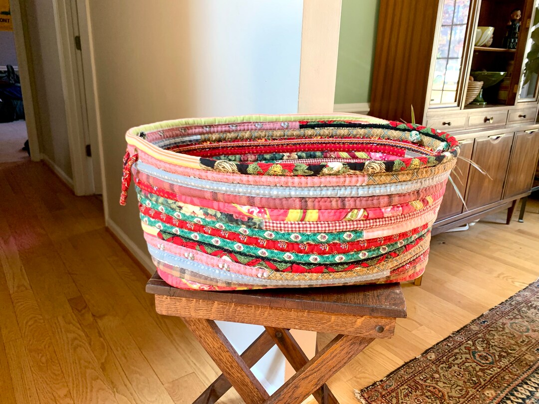 Vintage Large Fabric Basket | Fabric Rope Basket | Quilt Basket | End ...