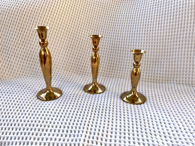 Set of 3 Solid Brass Candlestick 3 Brass Candles Sticks - Etsy
