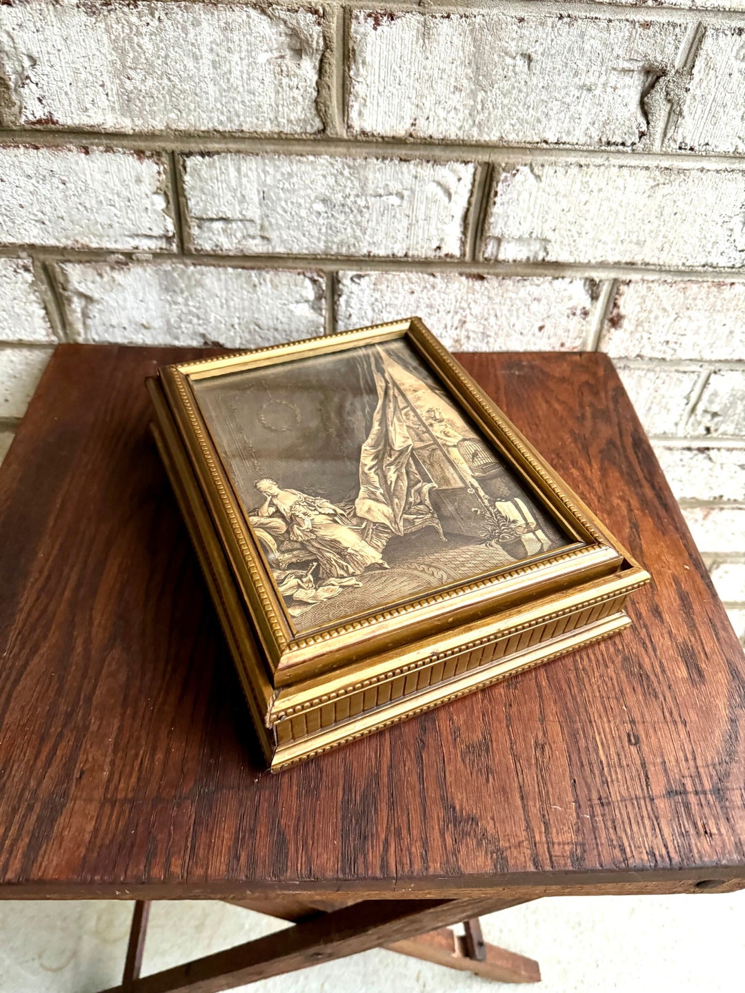 Antique Wood Dresser Box | Victorian Lithograph Jewelry Box With Mirror ...