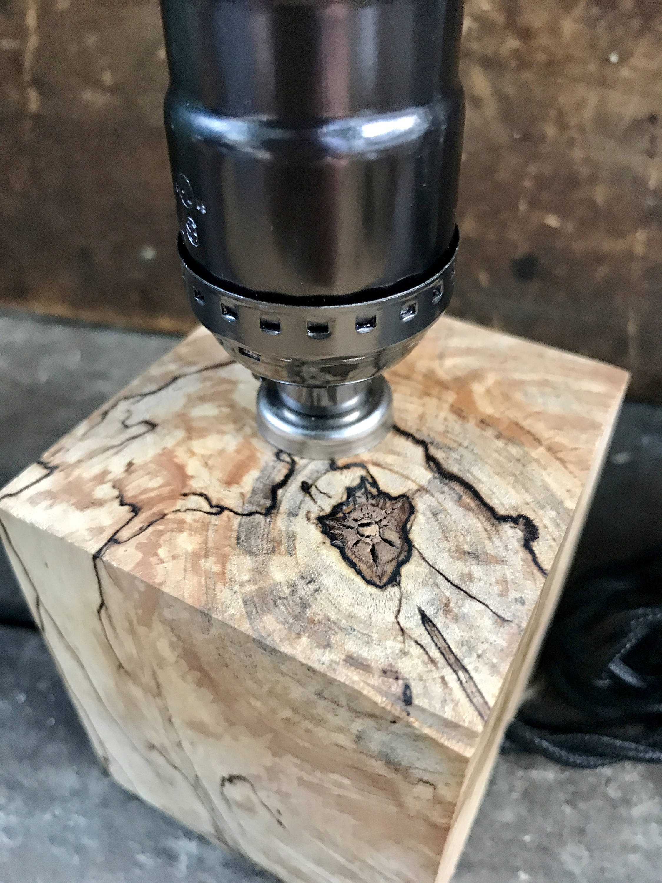 Simple Rustic Spalted Maple Desk Lamp Wood Block Lamp | Etsy