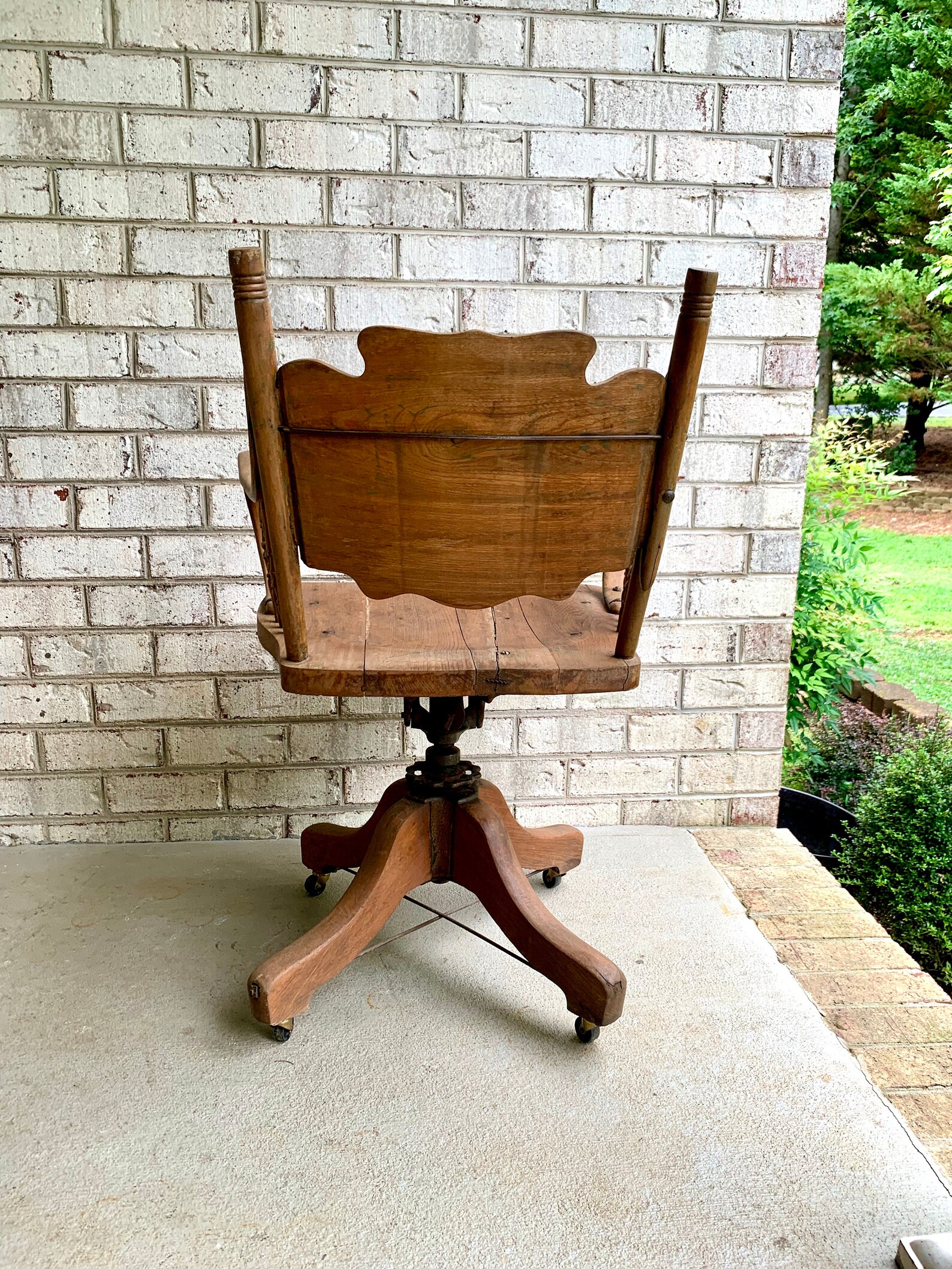 Rustic Solid Wood Desk Chair Primitive Wooden Swivel Chair - Etsy