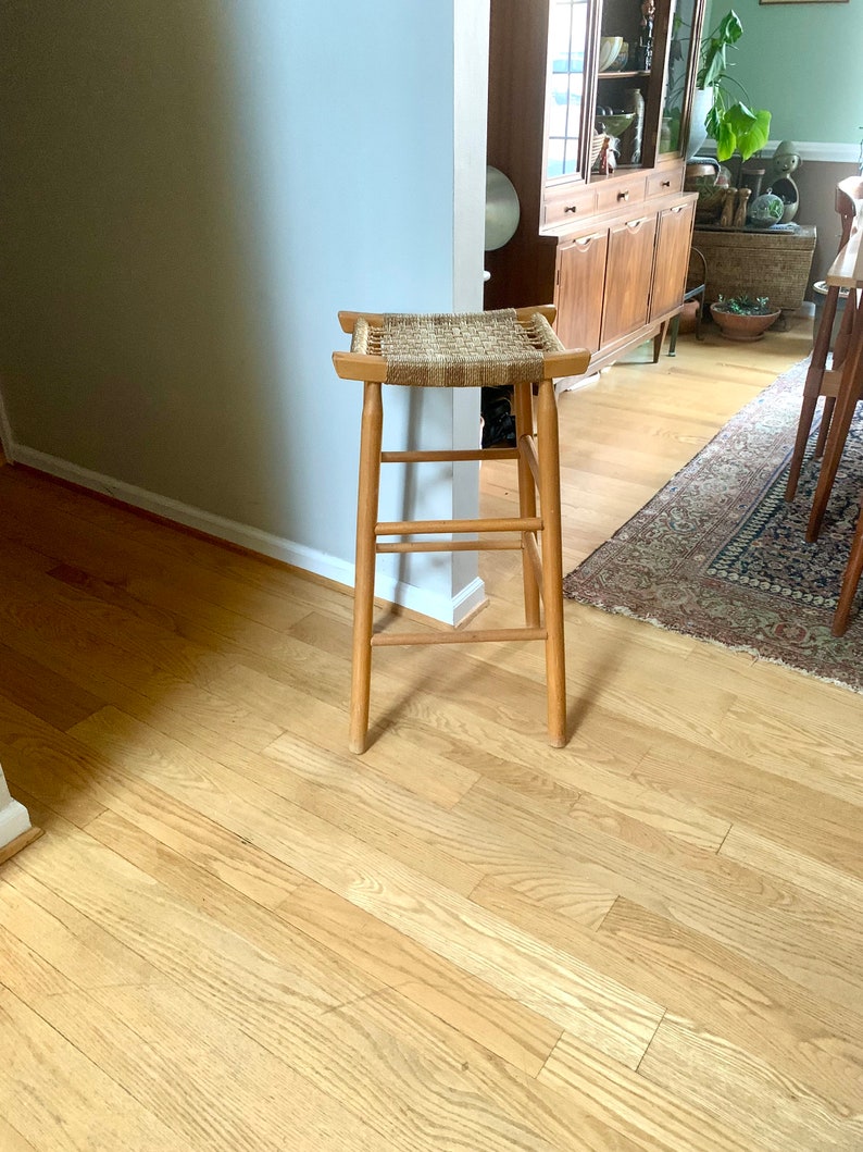 A Tall Rush Bottom Bar Stool Wooden Rush Stool French - Etsy