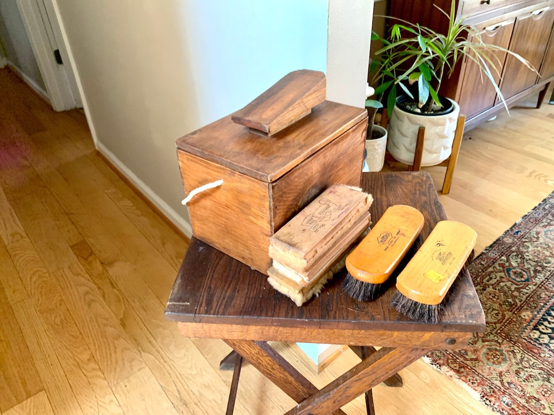 Vintage Wood Shoe Shine Kit | Shoe Shine Box | Wood Shoe Shine Box With ...